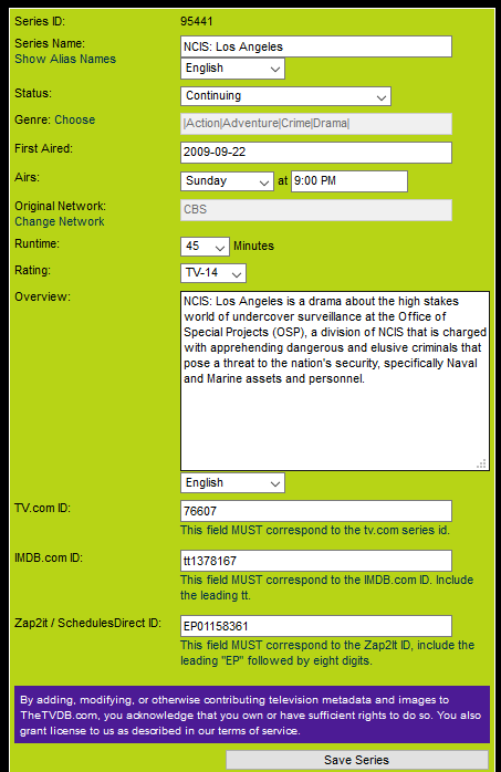 DVR series matching: zap2it/SchedulesDirect series ID available in both ...