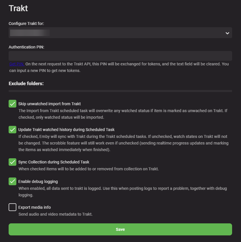 Trakt plugin can't edit excluded folders in browser or Emby Theater - Plugins - Emby Community