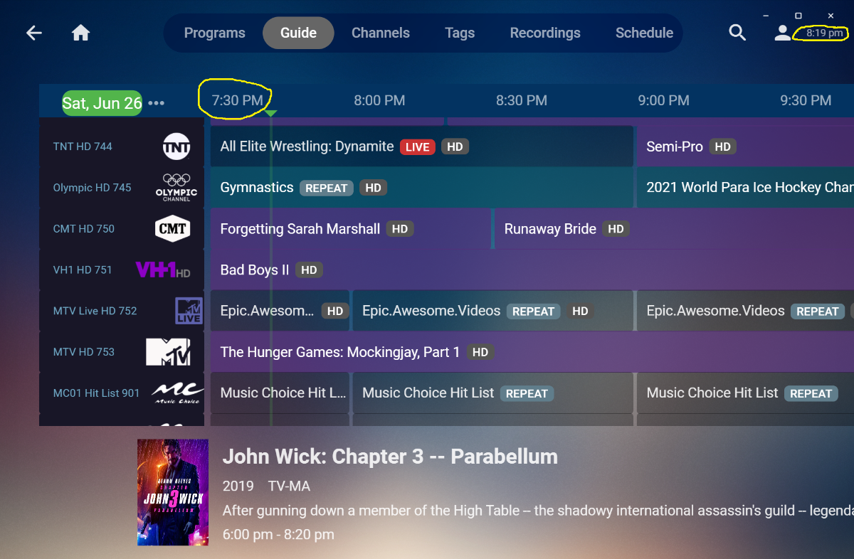Emby Theatre TV Guide stuck at timeframe of when show was started ...