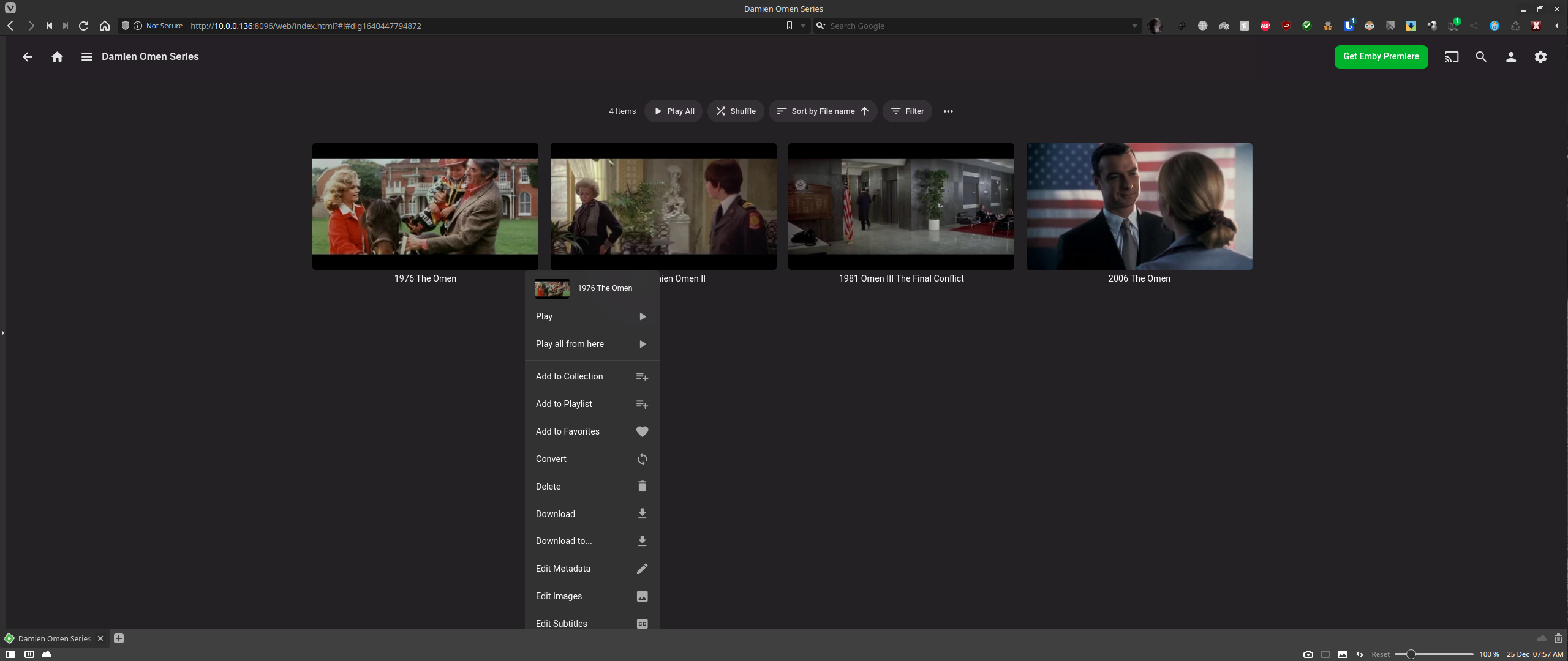Spacing of item on the context menu - Linux - Emby Community