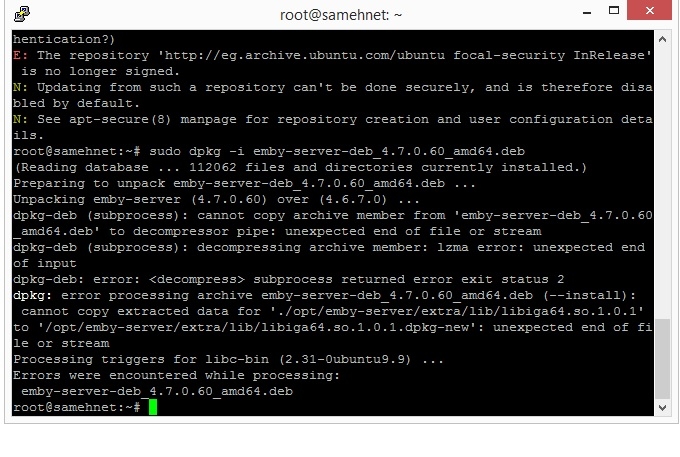 Error installing Emby - Linux - Emby Community