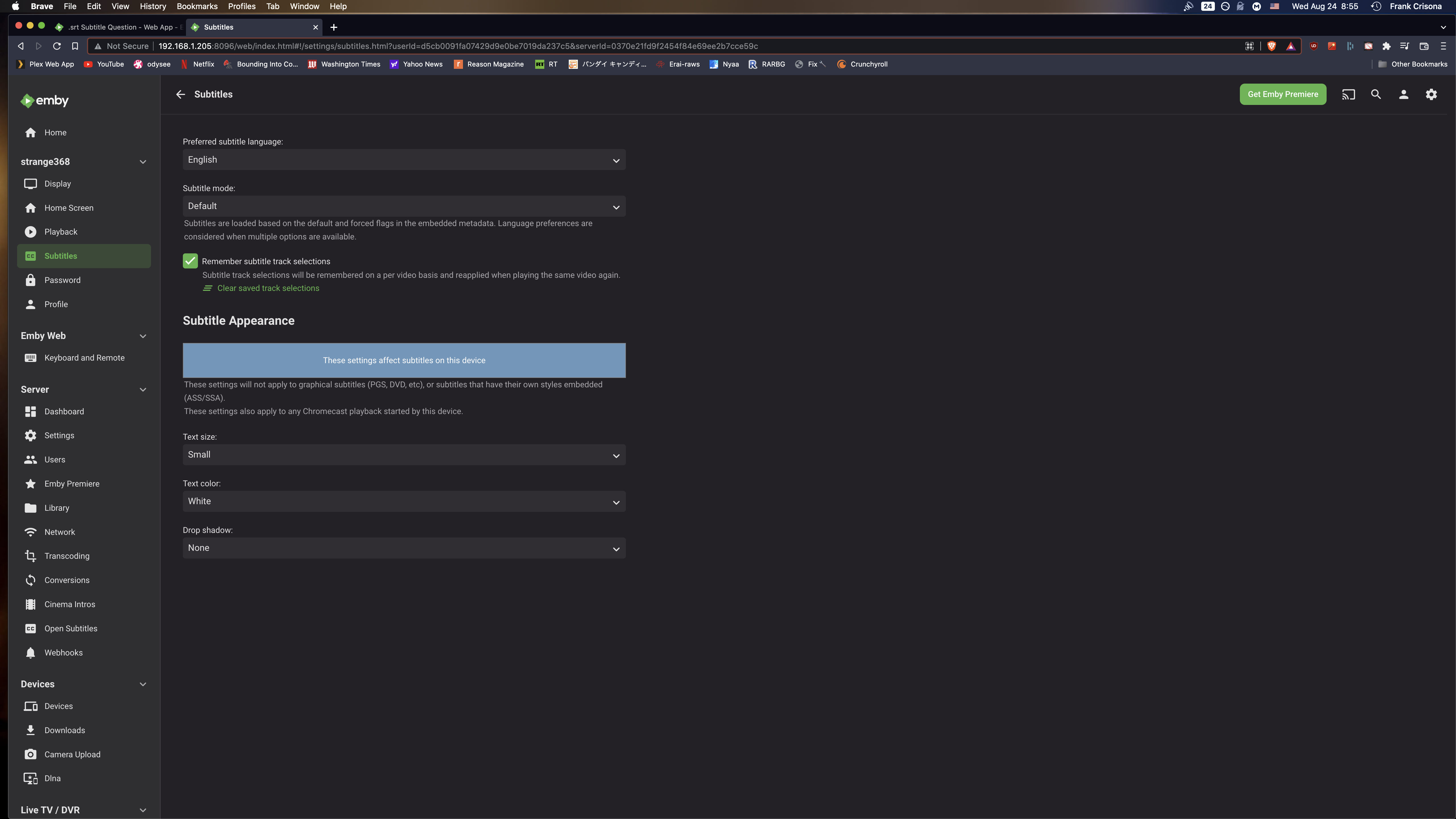 .srt Subtitle Question - Web App - Emby Community