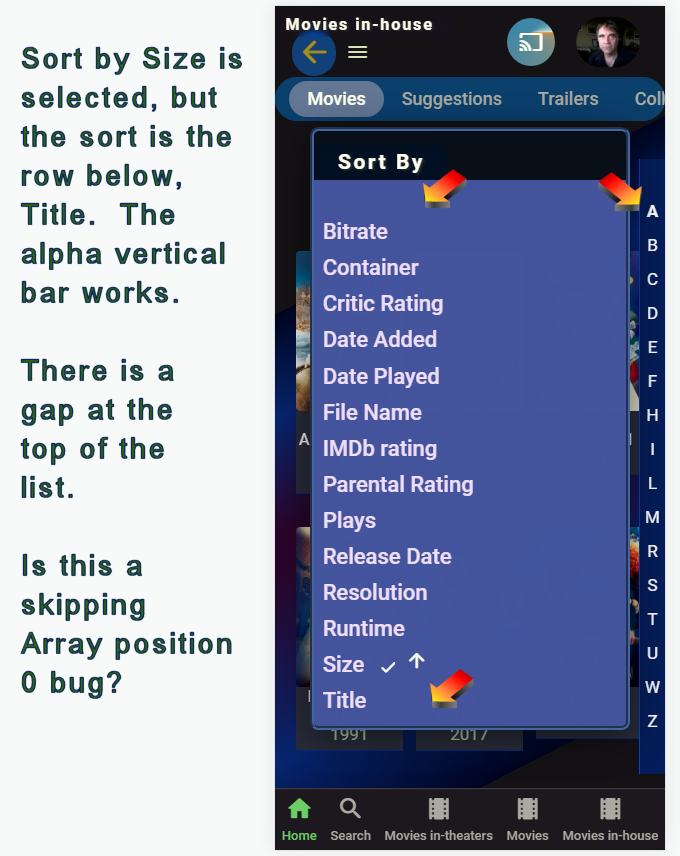 Mobile Web: Library sort pull down - selected row is wrong - General/Windows - Emby Community