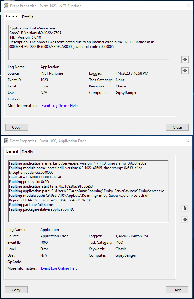 Emby Server - New Install - Process Starts Then Stops Shortly after - General/Windows - Emby ...