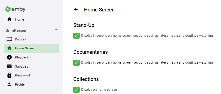 How to display collections as a tab next to Home or in My Media ...