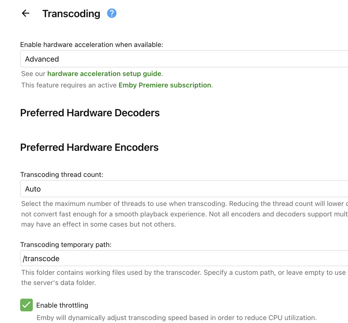 Harwdare Encoders/Decoders Missing 4.7.14.0 - Linux - Emby Community