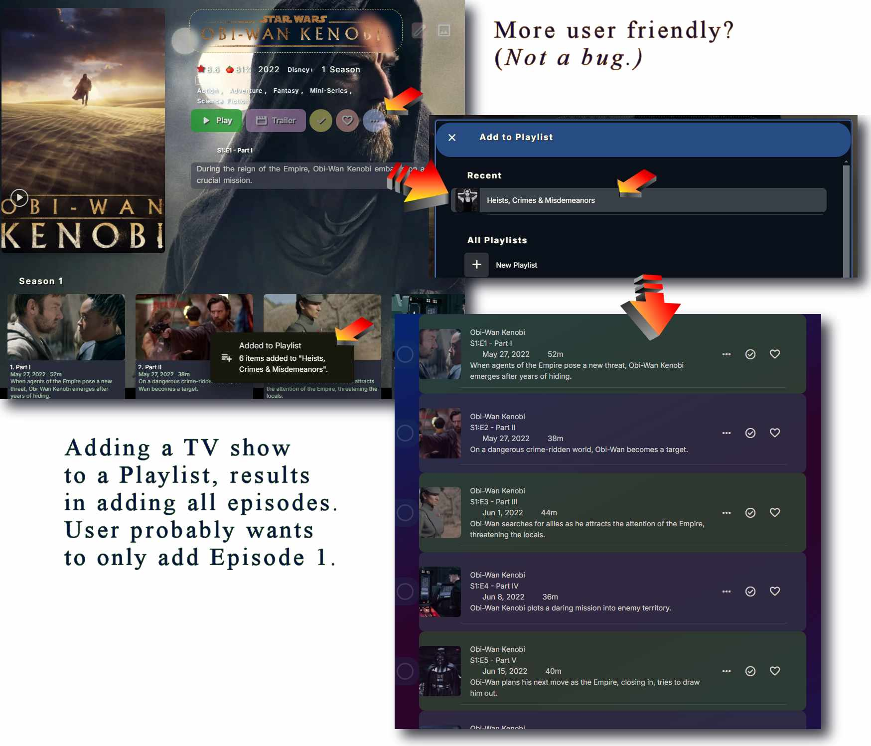 Adding TV show to a playlist results in all episodes being added - General/Windows - Emby Community