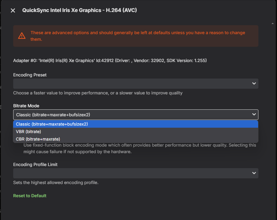 Change hardware transcoding parameters? - General/Windows - Emby Community