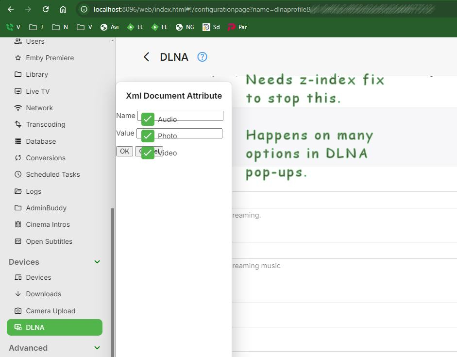 Admin DLNA pop-up profile box needs z-index:9; overlap texts - General/Windows - Emby Community