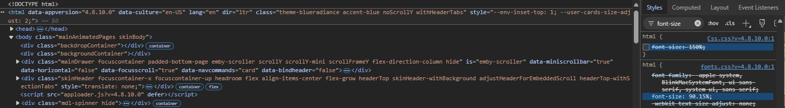 Font sizing help, please - Web App CSS - Emby Community