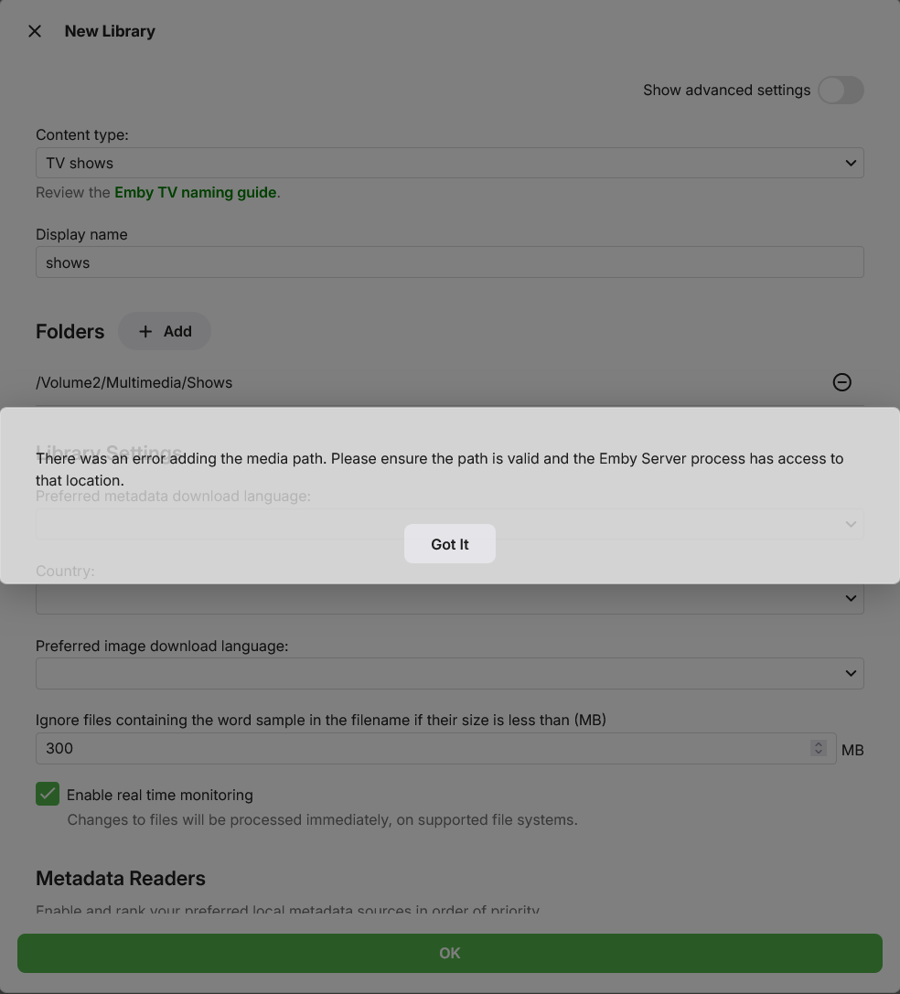 No access to media folder on TNAS from Emby Server - TerraMaster NAS - Emby Community