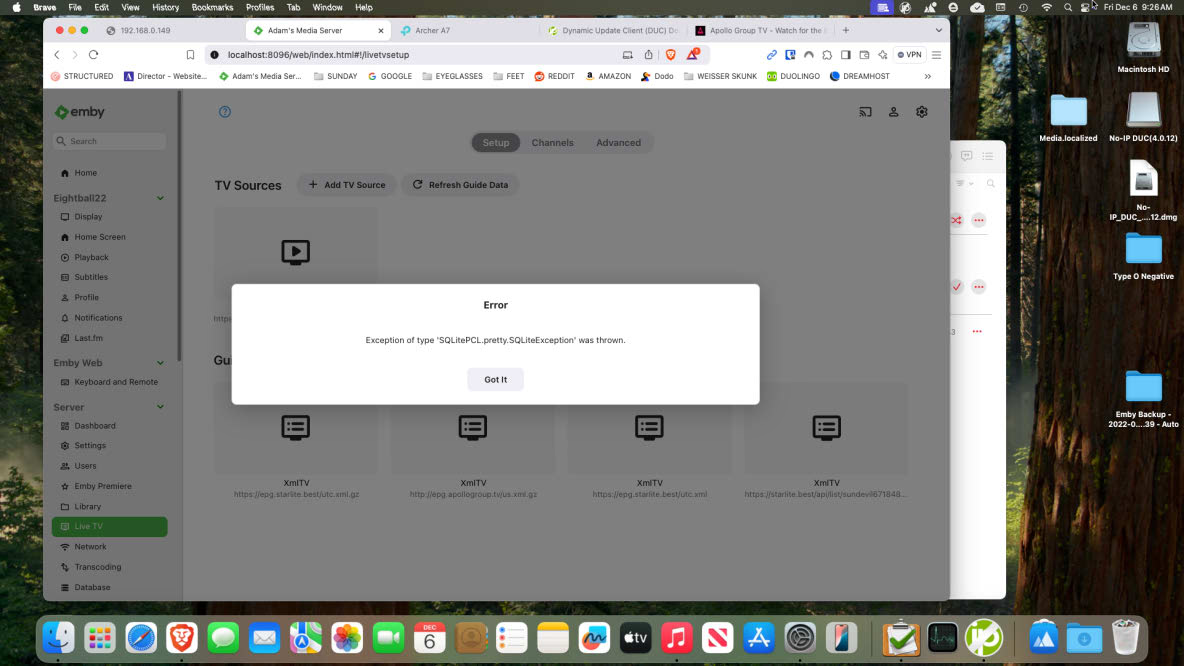 Apollo TV - No Guide Data and No Channels Listed - ServerWMC - Emby Community