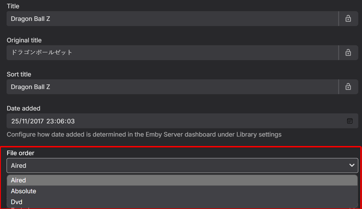 TVDB Alternate Order API (Dragon Ball Z) - General/Windows - Emby Community