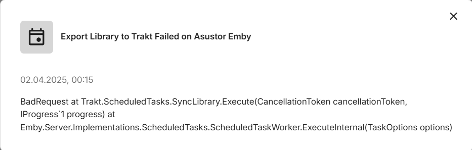 Trakt - Export Library to Trakt Failed - Plugins - Emby Community