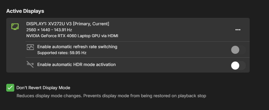 Disabling "Enable automatic refresh rate switching" doesn't disable automatic refresh rate ...