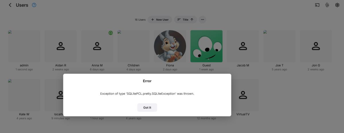 Exception of type 'SQLitePCL.pretty.SQLiteException' was thrown. - Linux & Raspberry Pi - Emby ...